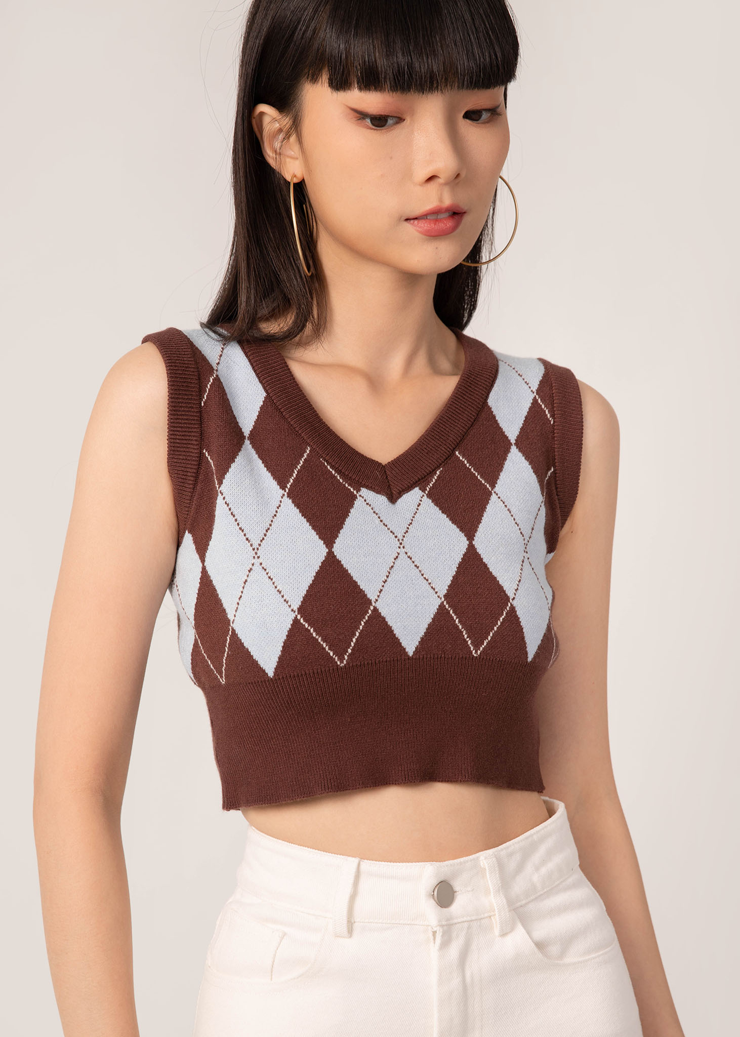 Pierre Checkered Vest in Brown Checkered | 6STYLE