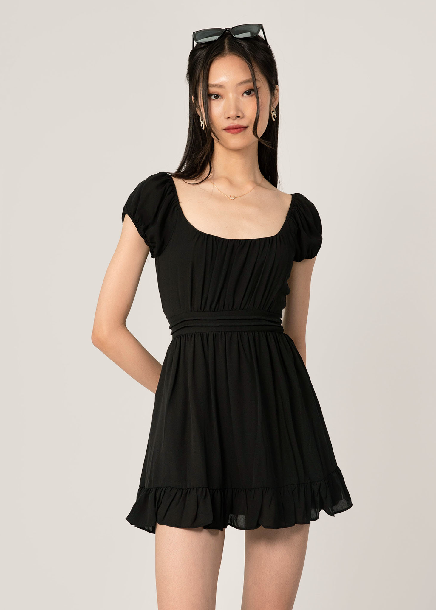 Calendar Girl Ruched Dress in Black | 6STYLE