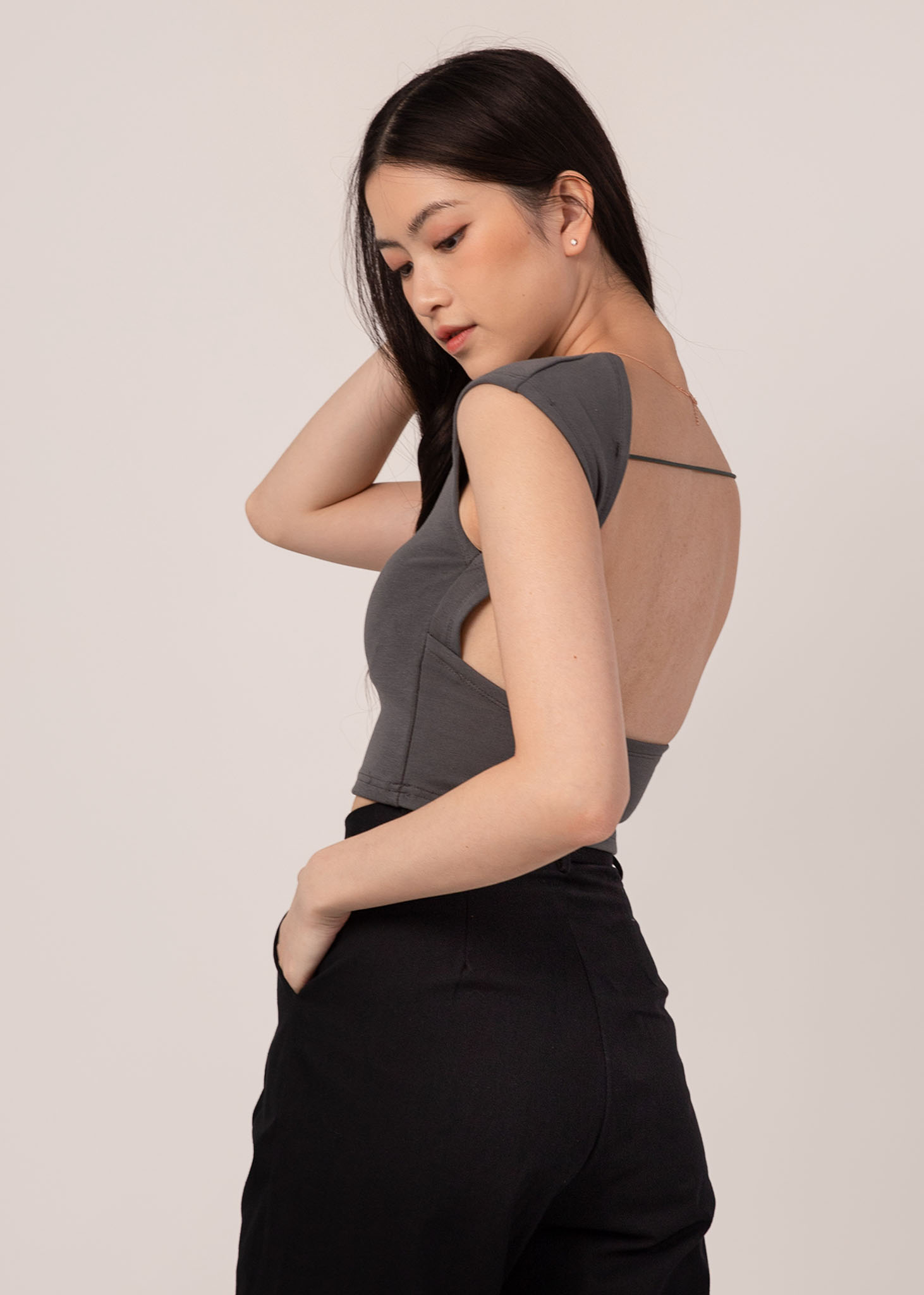 New Era Girl Backless Top In Gun Metal | 6STYLE
