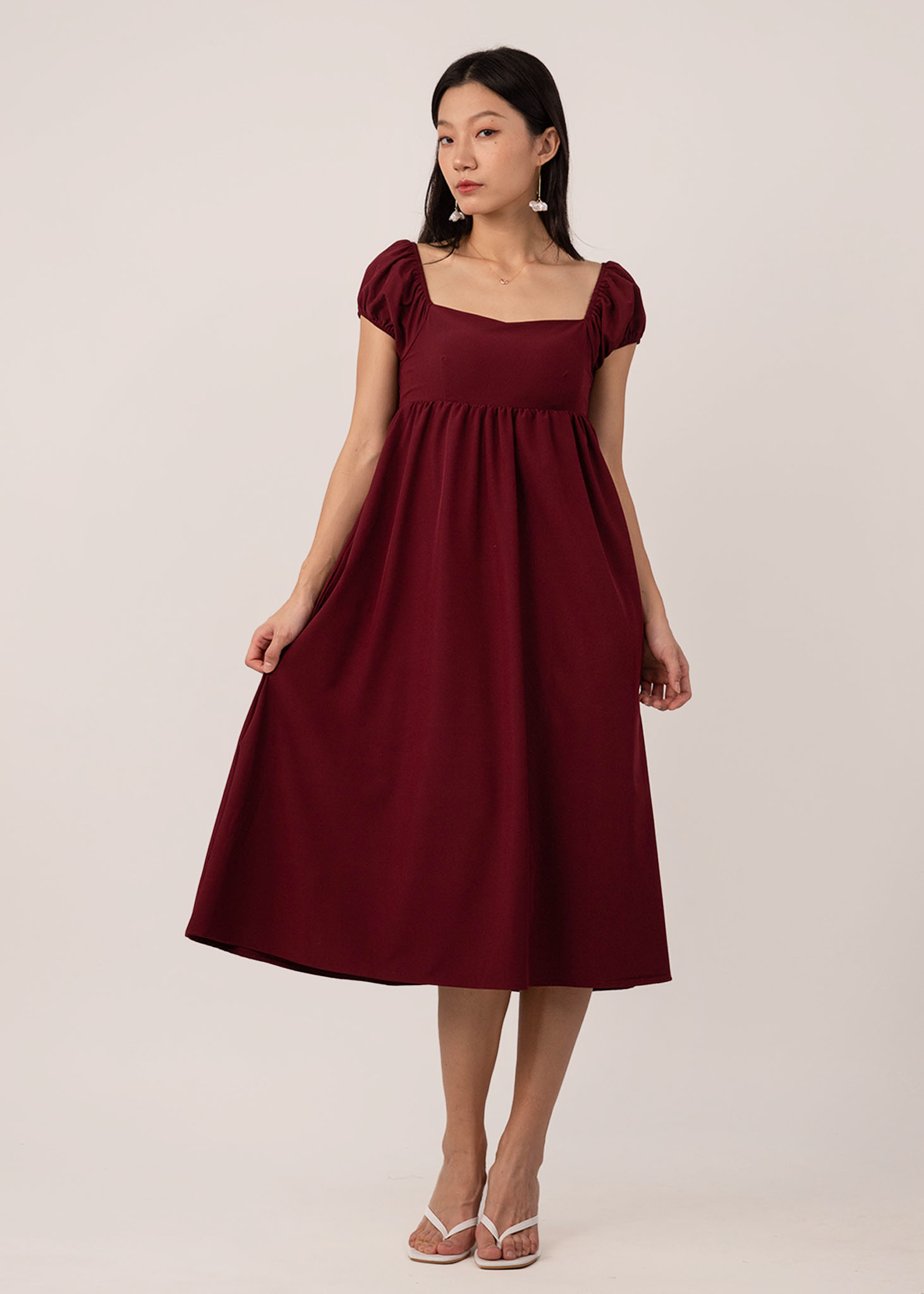 Ethereal Elegance Midi Dress in Wine Red | 6STYLE