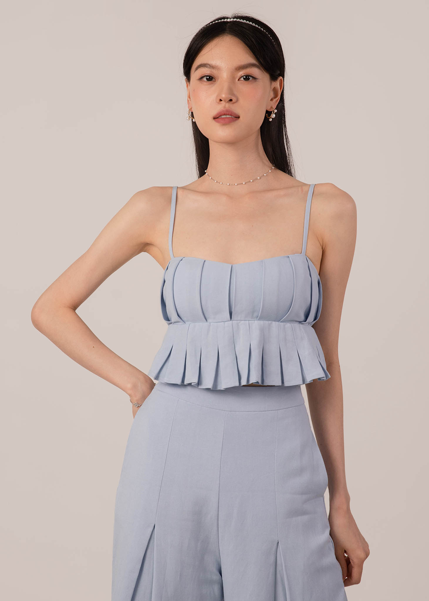 Parallel Perfection Linen Top in Sky Blue | 6STYLE