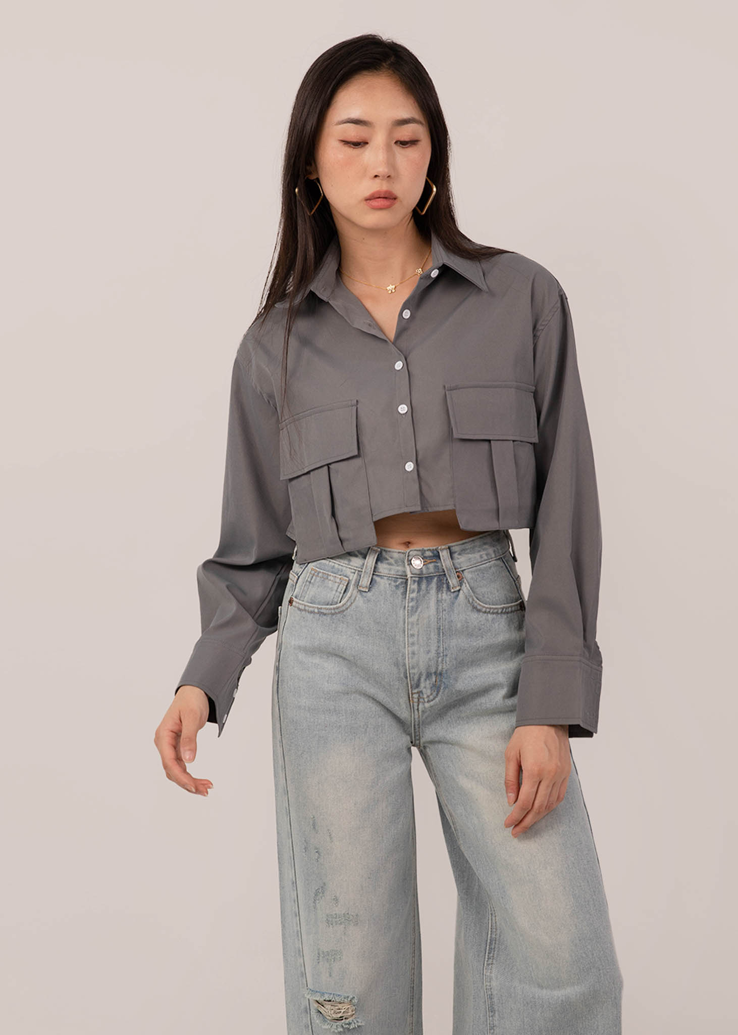 Trekkers Cargo Utility Top in Grey | 6STYLE