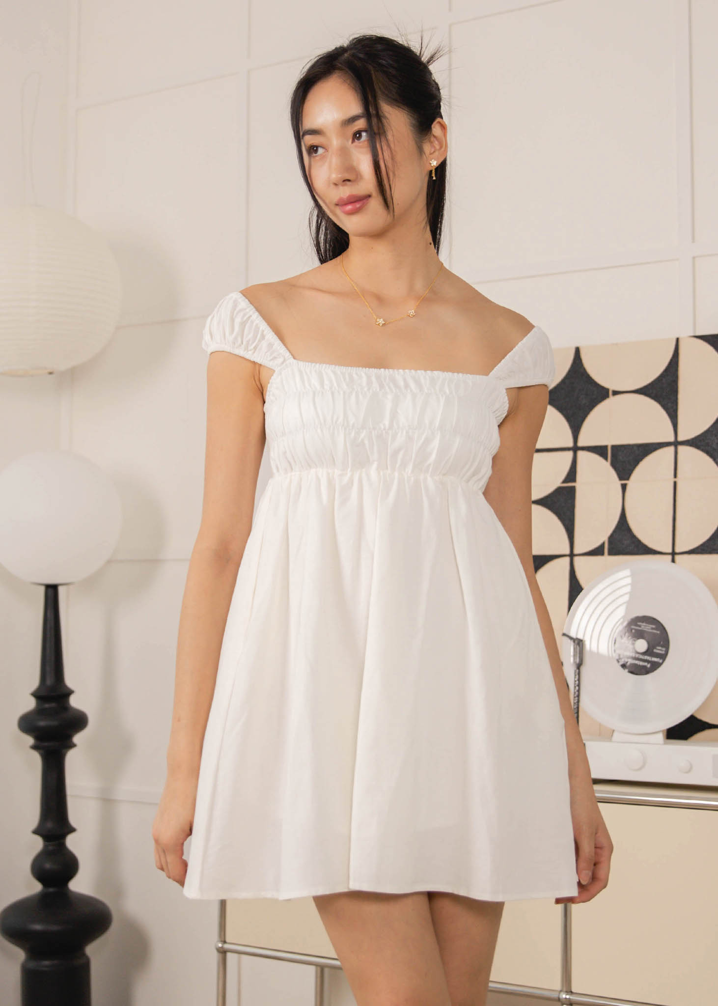 Princess Ruched Dress in White V2 | 6STYLE