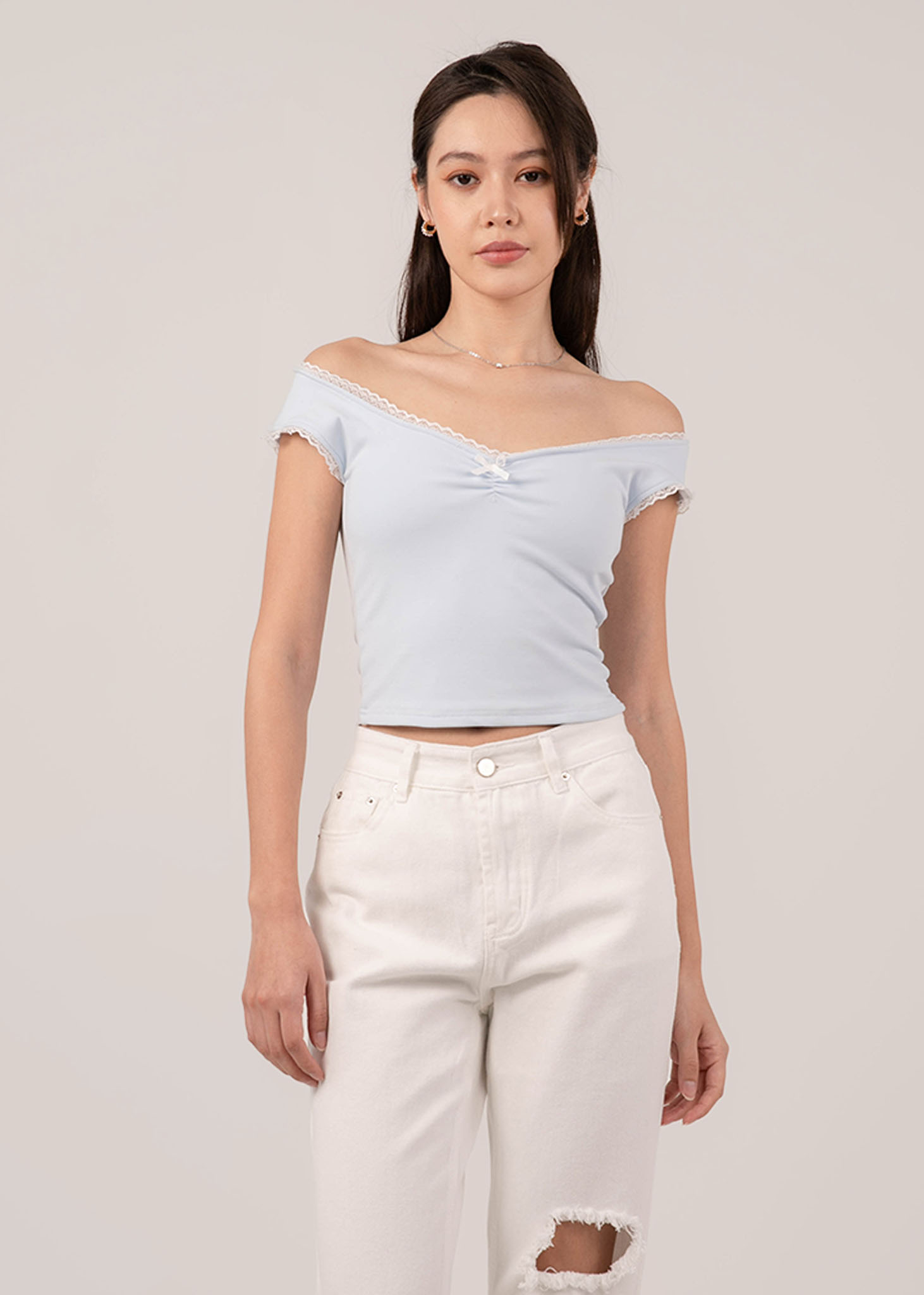 Lace Lover Colorblock Top in Baby Blue | 6STYLE