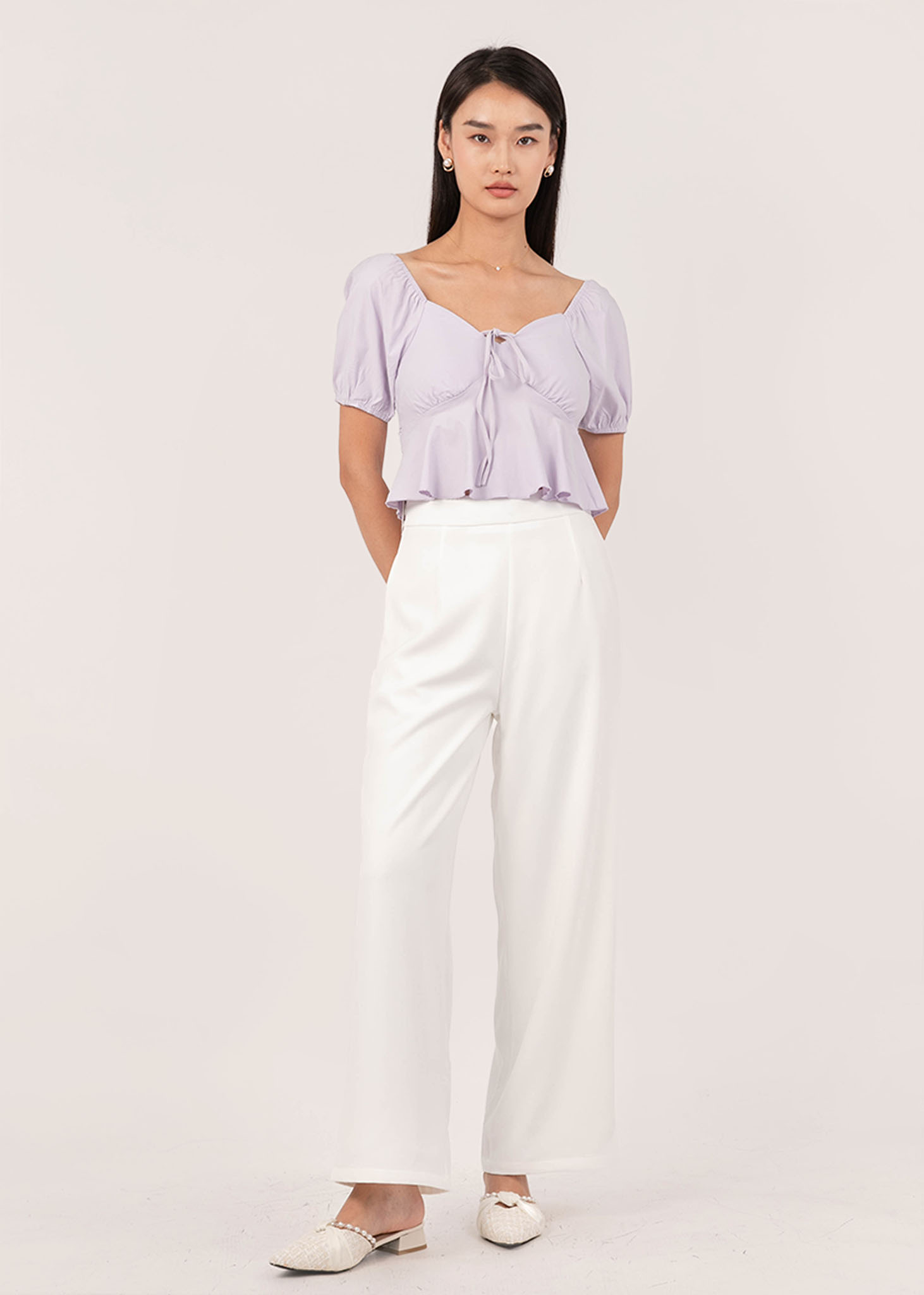 All Day Comfort Straight Cut Pants in White | 6STYLE