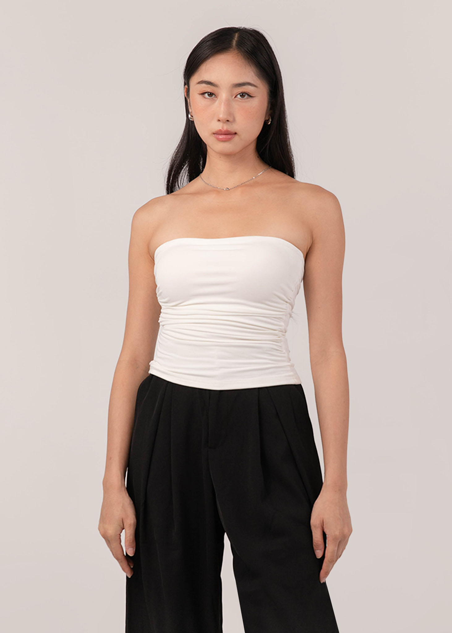 Ultra Soft Ruched Tube Top in White | 6STYLE