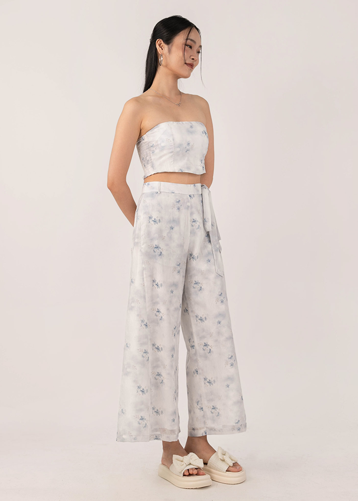 Ripple Watercolour Pants in Blue Florals | 6STYLE