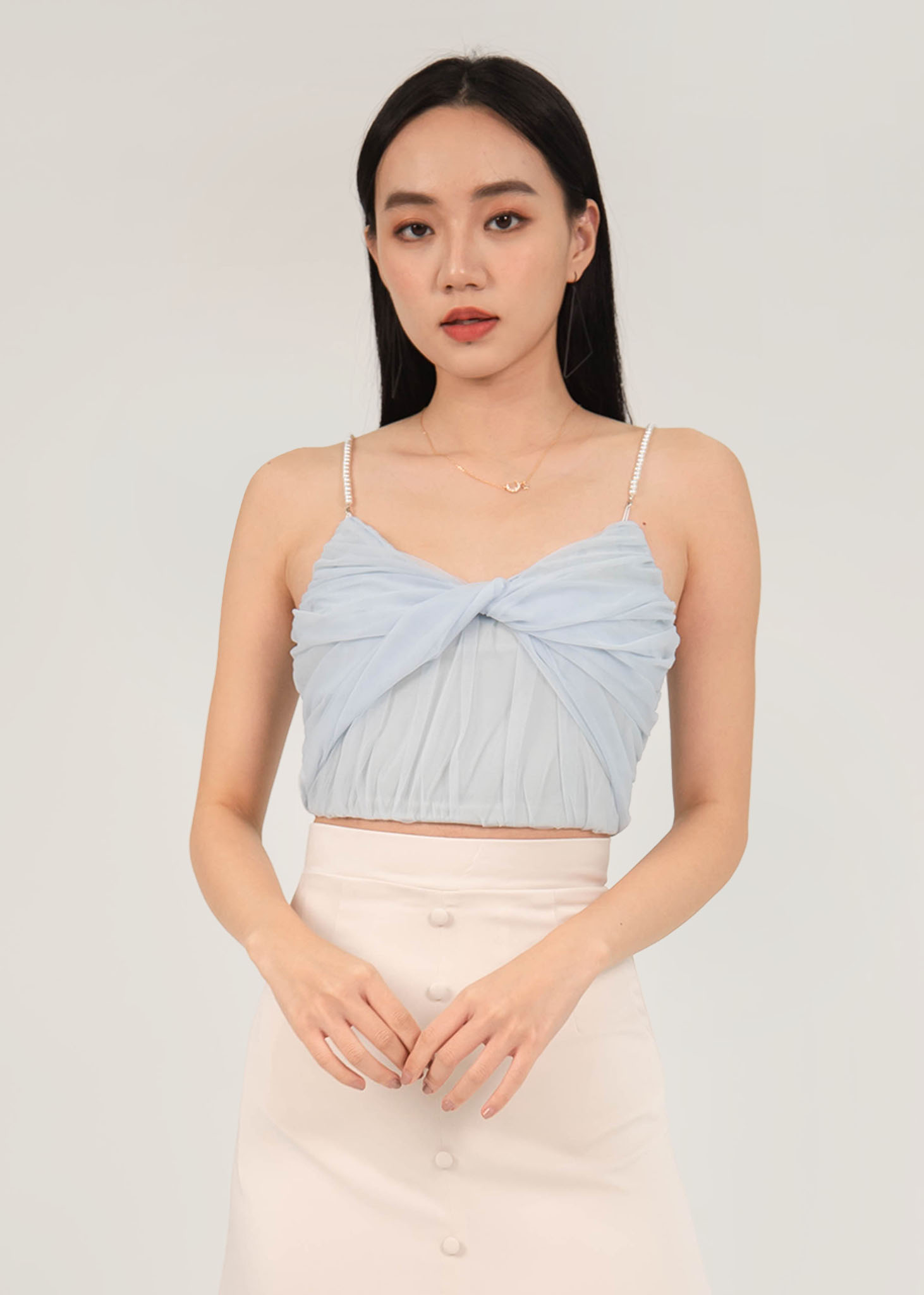 Bejeweled Twisted Mesh Top in Pastel Blue #6stylexclusive | 6STYLE